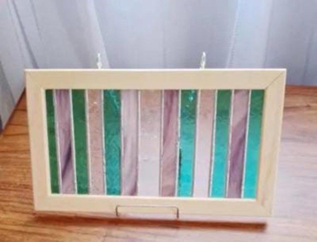 Stained Glass Window, Turquoise, Purple and Clear Glass, Window Hanging ...