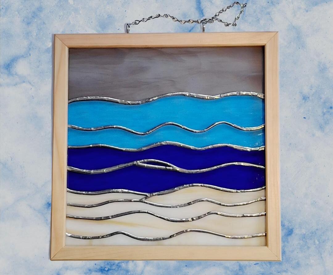 Stained Glass Window, Ocean Beach Theme, Beautiful Blue Glass, Window ...