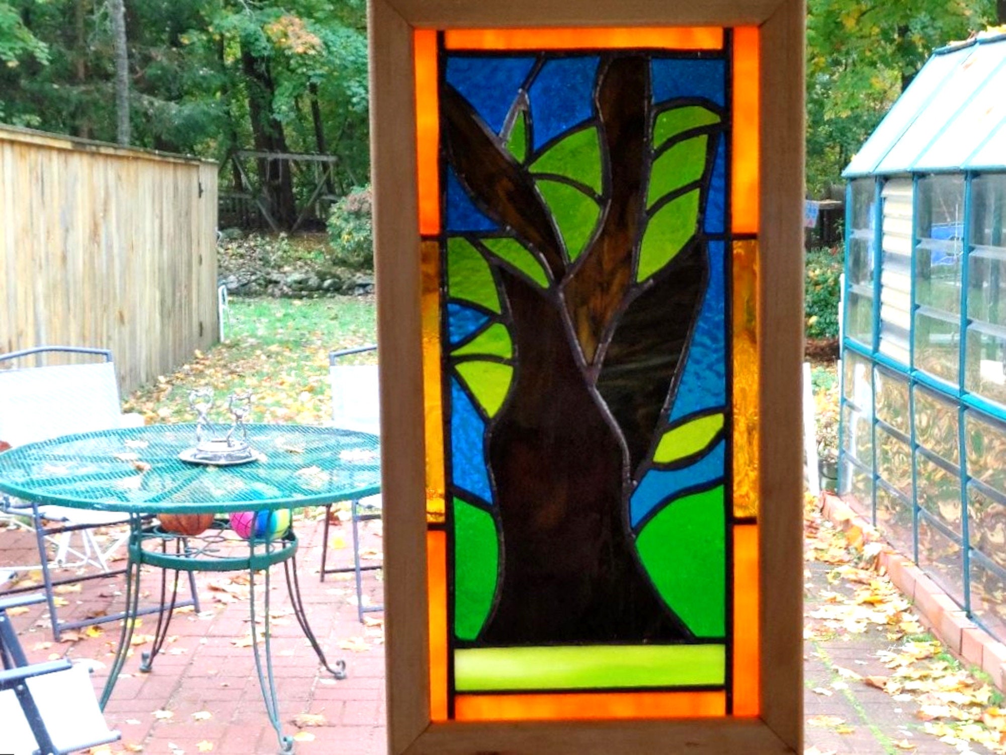 Stained Glass Panel Tree Window Hanging Wall Decor Green - Etsy