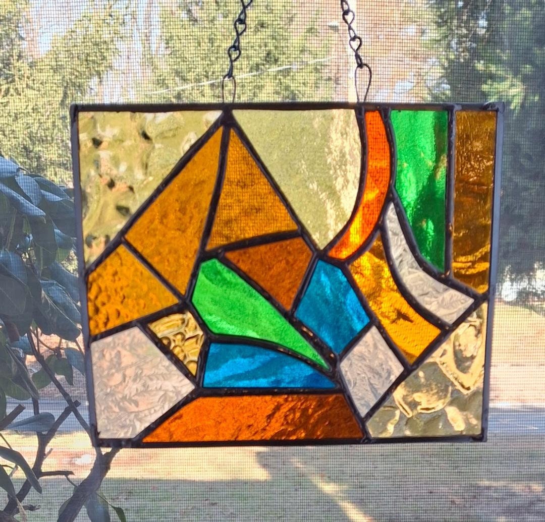 Stained Glass Window Hanging, Beautiful Colored Glass, Green, Blue ...
