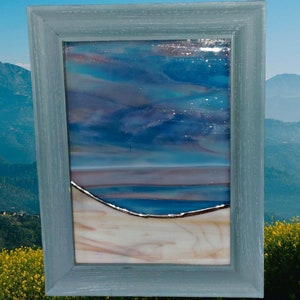 Small Stained Glass, Window Hanging, Beach Scene, Beautiful Blue and ...