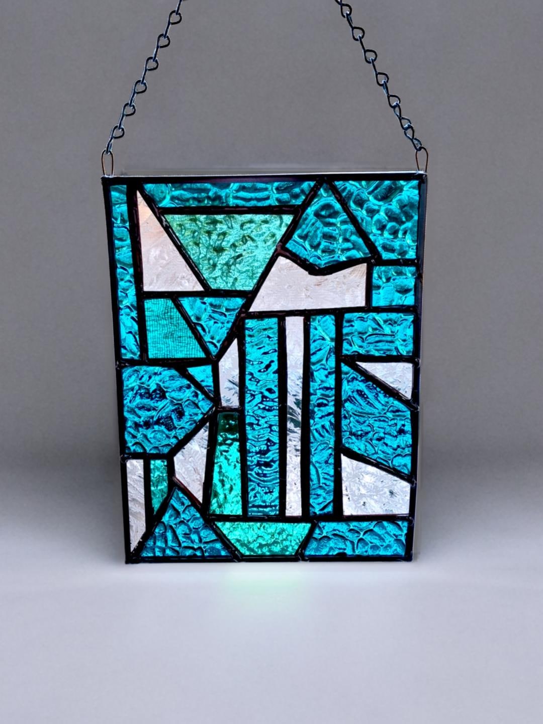 Vibrant Colored Aqua Glass Window, Wall Decor, Ornamental Glass Art ...