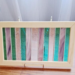 Stained Glass Window, Turquoise, Purple and Clear Glass, Window Hanging ...