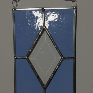Small Stained Glass, Window Hanging, Clear Glass, Blue Bevel, Gift Idea ...
