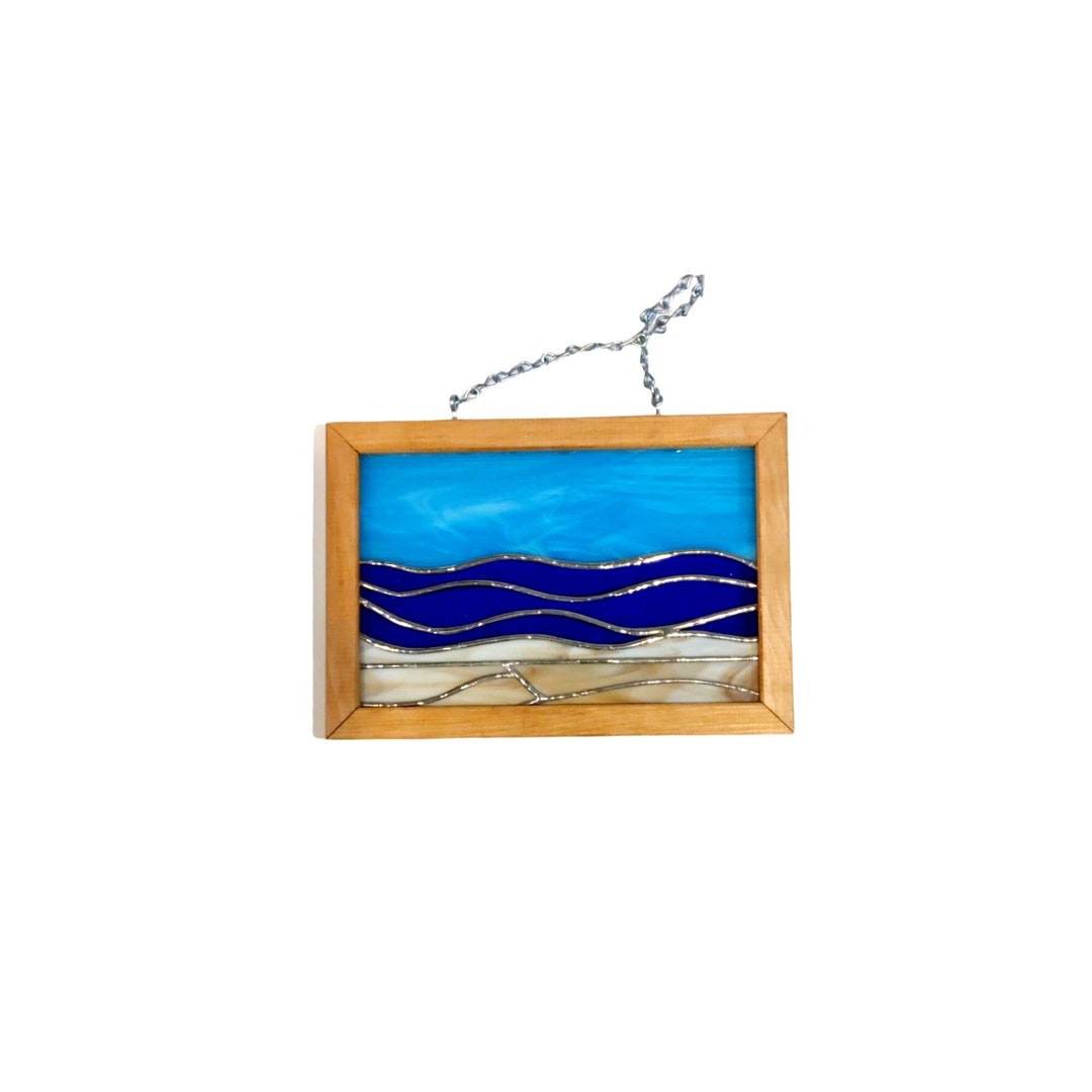 Stained Glass Window Hanging, Ocean Stained Glass Panel, Framed Glass ...