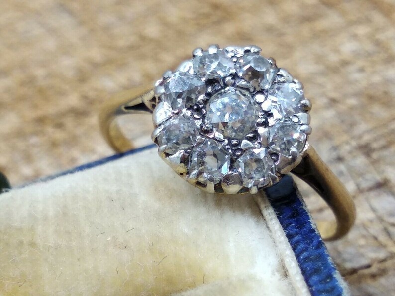 Antique 18ct Yellow Gold and Platinum Diamond Cluster Style Ring - Etsy
