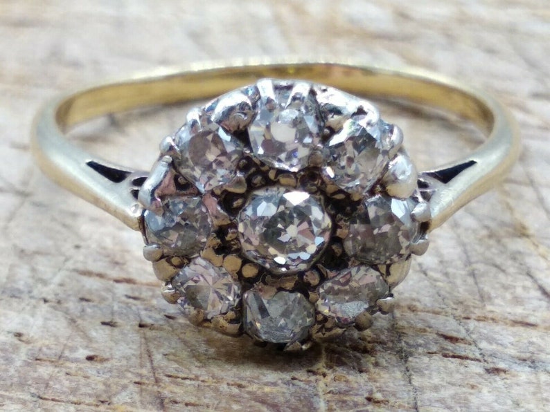 Antique 18ct Yellow Gold and Platinum Diamond Cluster Style Ring - Etsy