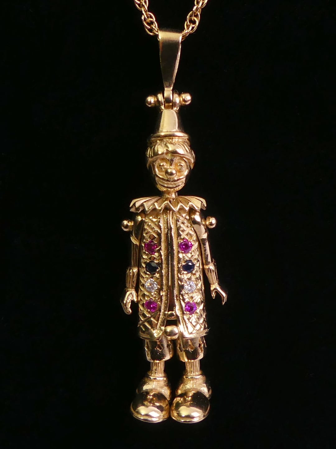 FINE 9CT GOLD Articulated Clown Stone Set Pendant & Chain 13.1 Grams - Etsy