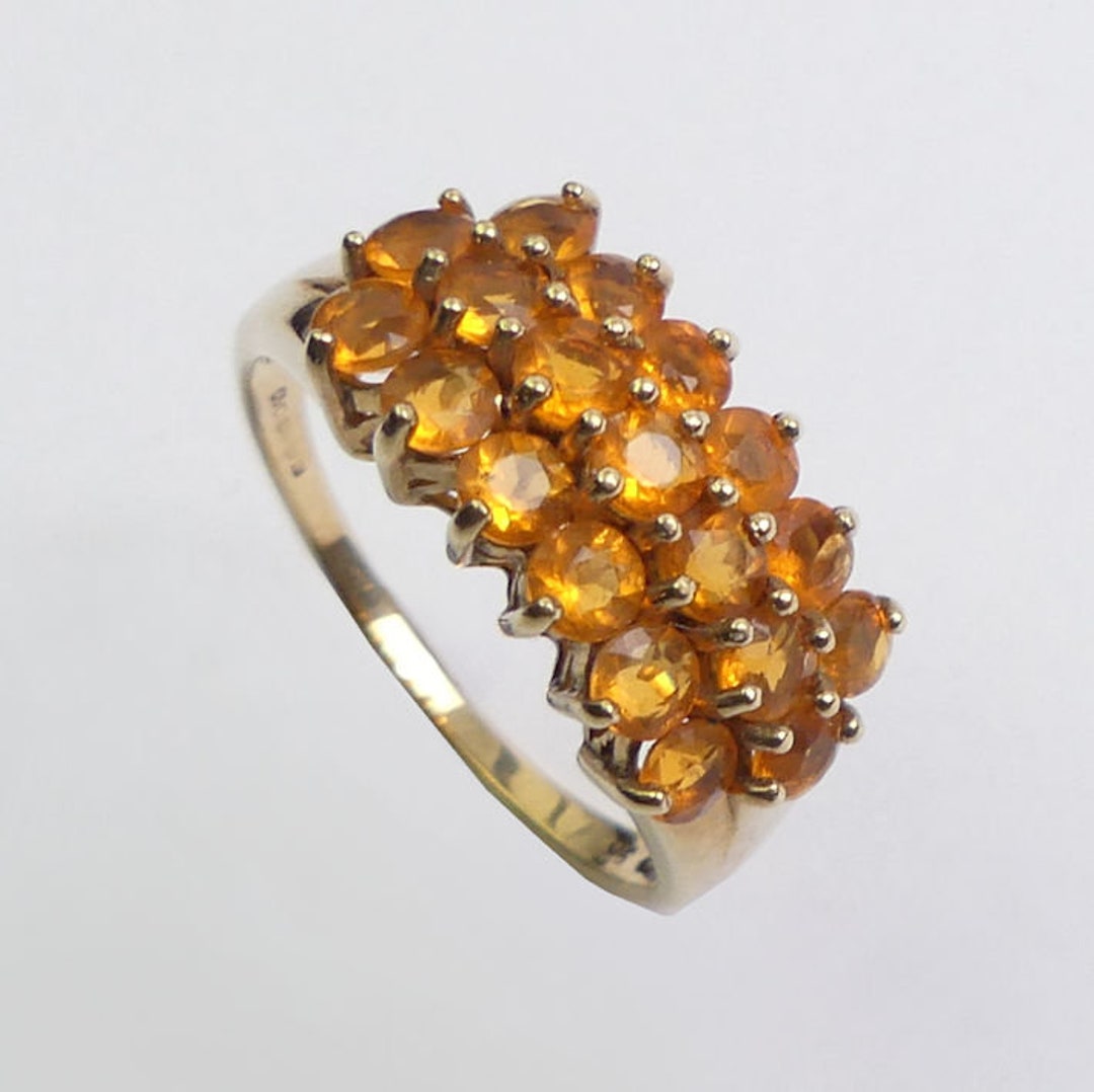 FINE 9CT GOLD Three Row Citrine Ring Size S 3.7 Grams - Etsy