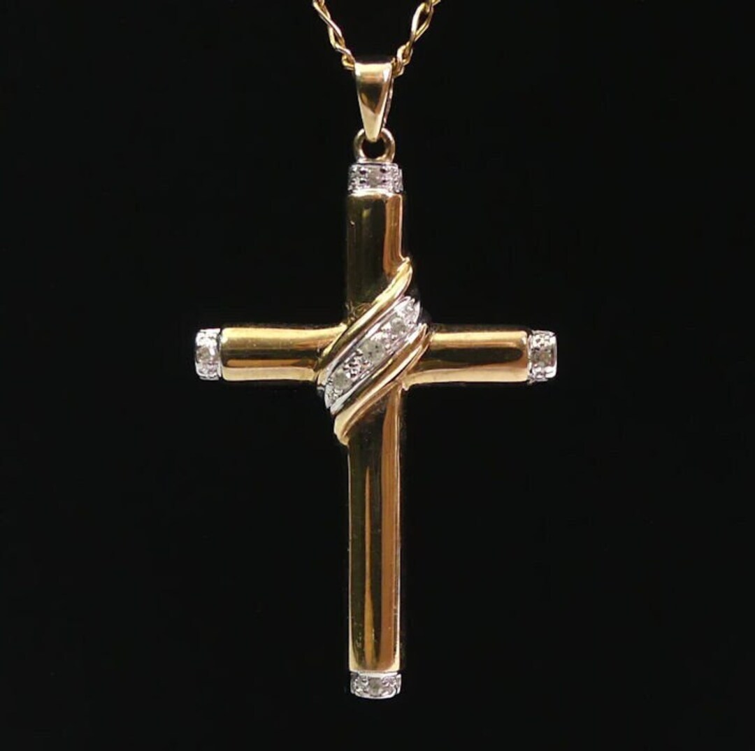 FINE 9CT GOLD Diamond Set Cross Pendant & Chain 4.2 Grams - Etsy