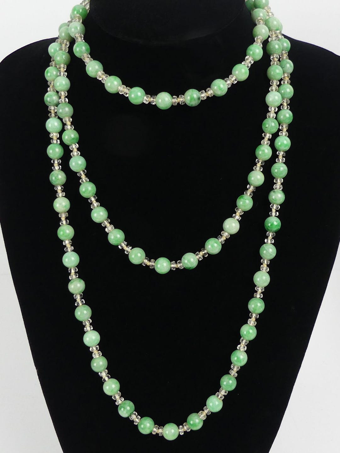 ANTIQUE JADE & ROCK Crystal 150cm Flapper Length Bead Necklace - 150 ...