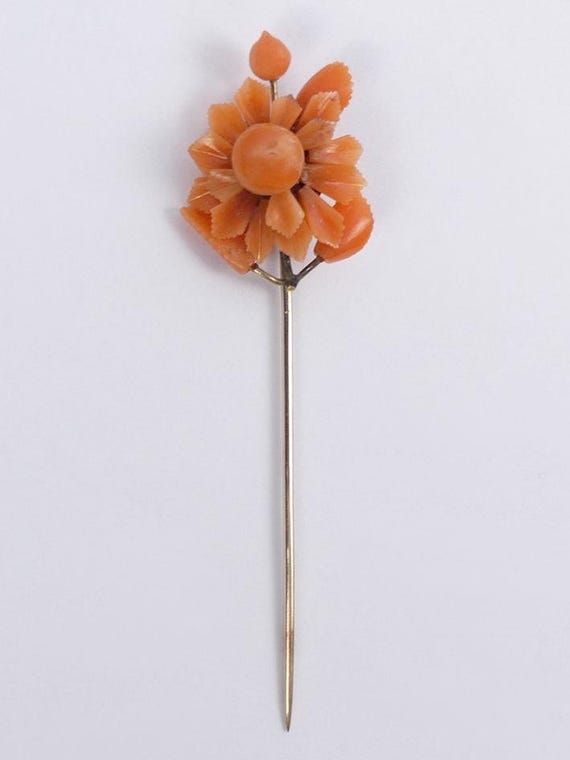 VICTORIAN 9CT GOLD (Tested) Carved Coral Stick Pin - … - Gem