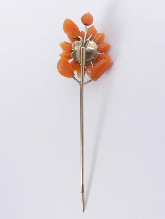 VICTORIAN 9CT GOLD (Tested) Carved Coral Stick Pin - … - Gem
