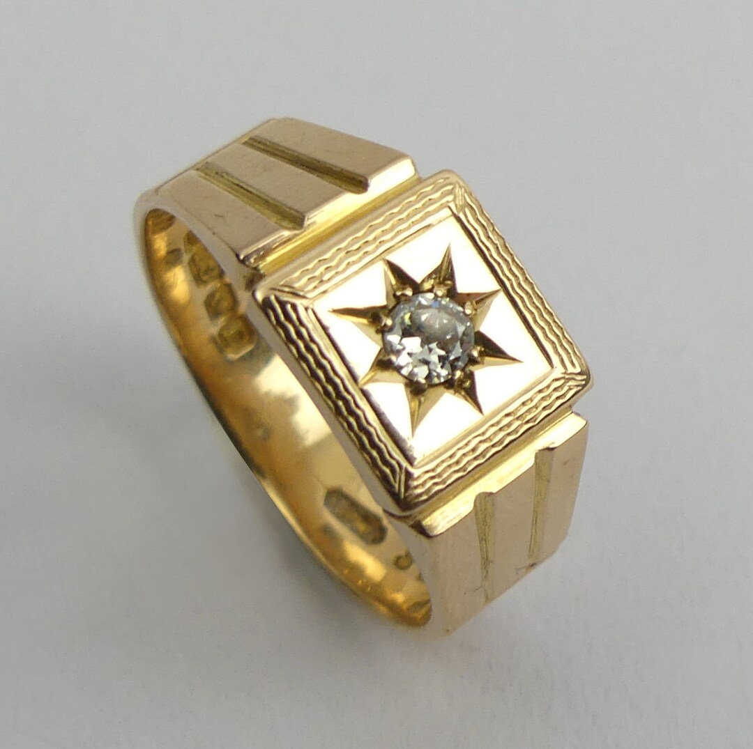 ANTIQUE 18CT GOLD Diamond Signet Ring Size S Birm. 1929 8 Grams - Etsy