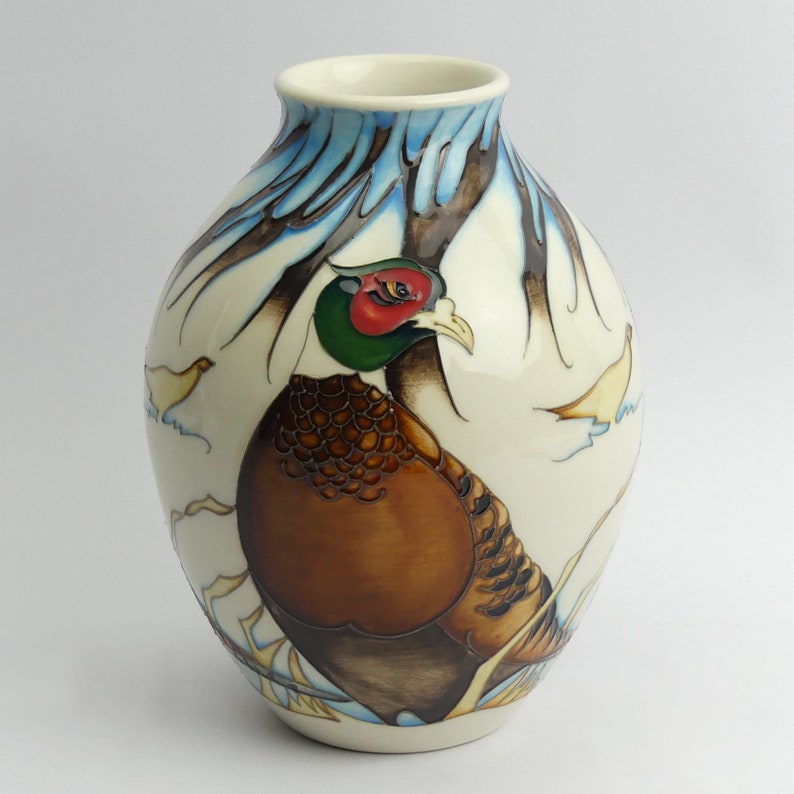MOORCROFT ART POTTERY Limited Edition Pheasants of Snow Hollow Vase ...