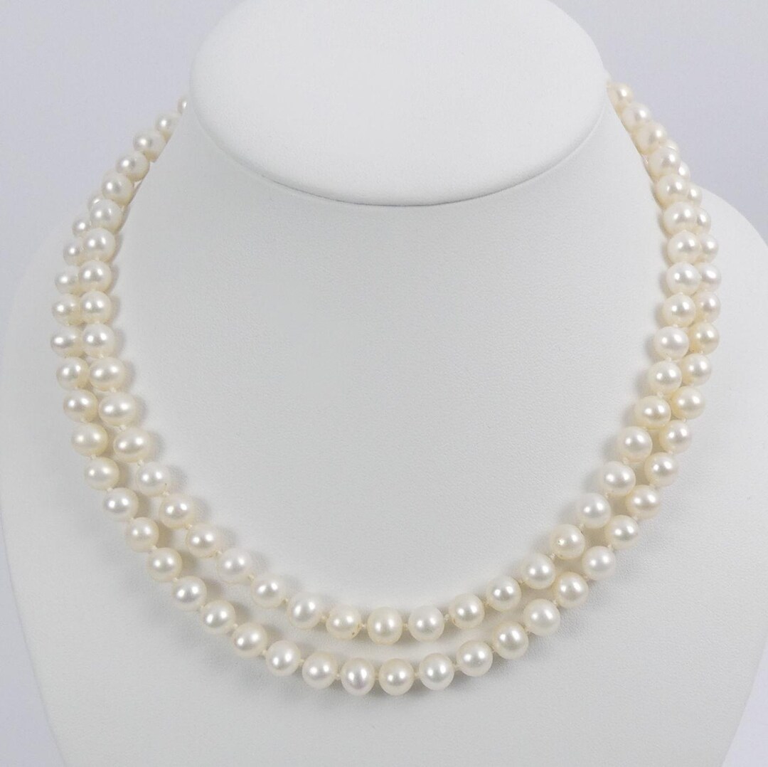 A DOUBLE ROW Cultured Pearl Necklace With A 14ct White Gold Clasp - Etsy