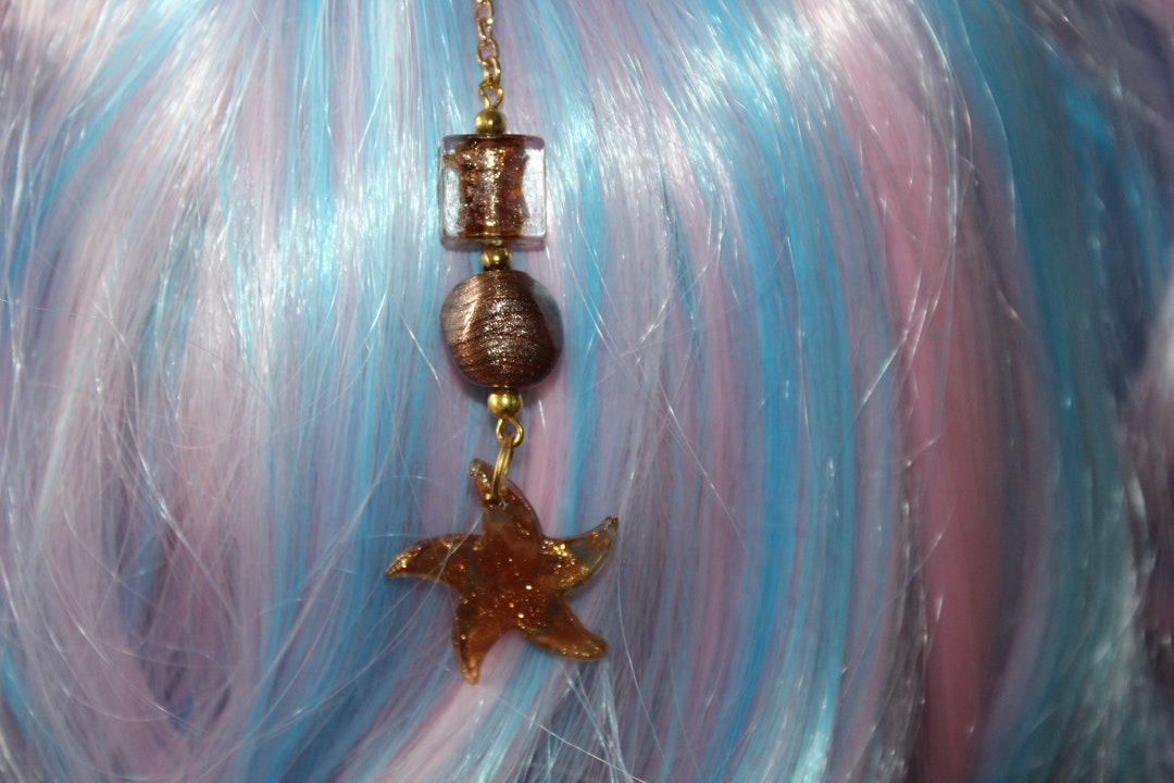 Hair Clip Hair Chain Starfish Gold Beige Brown Shiny Glass Beads Magic ...