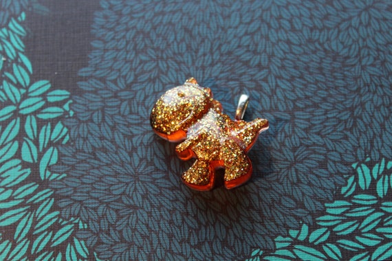 Dino chain pendant glitter dino T-Rex red gold sweet | Etsy