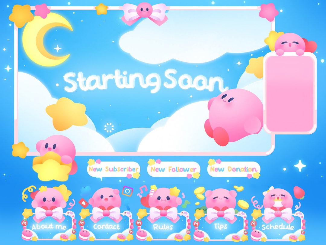 Twitch Stream Overlay and Twitch Panels / Kirby / Cute Stream Overlay ...