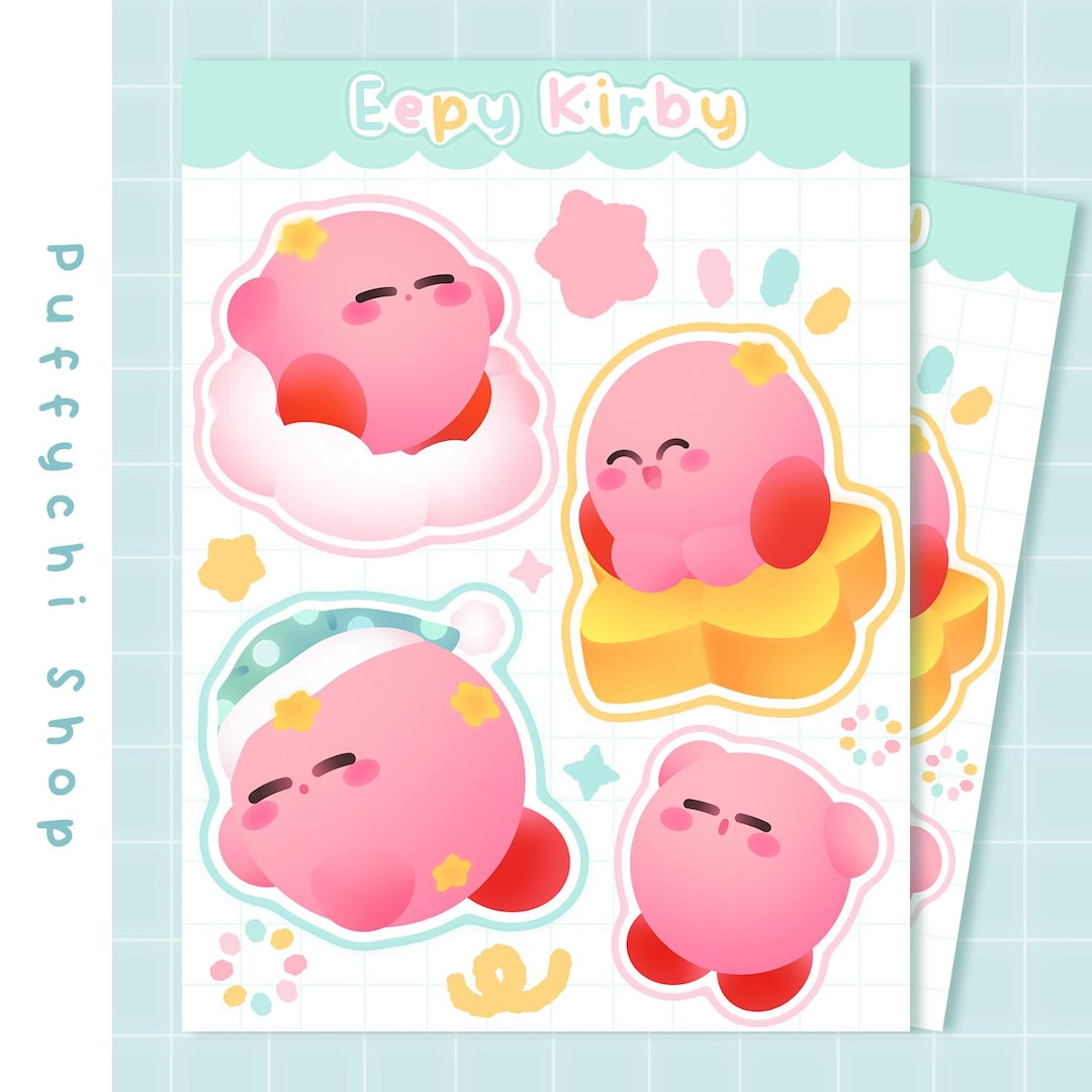 Eepy Kirby · Cute Stickers · Vinyl Sticker Sheet · Kawaii Stickers - Etsy