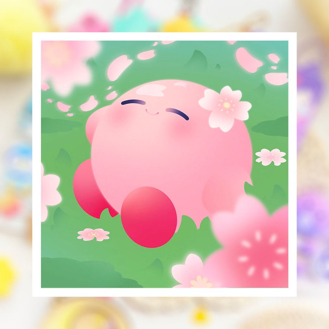 Cherry Blossom Breeze Kirby Print Cute Print Mini Print - Etsy