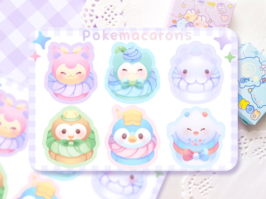 Poke Macarons Set 2 Cute Stickers Vinyl Sticker Sheet Pokemon Stickers ...