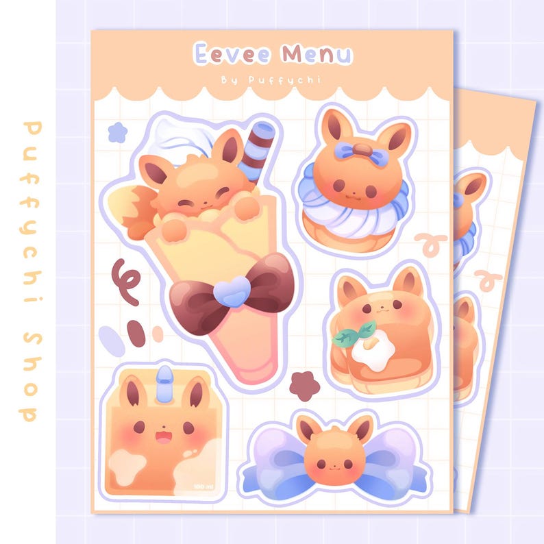 Eevee Menu · Cute Stickers · Vinyl Sticker Sheet · Pokemon Stickers - Etsy