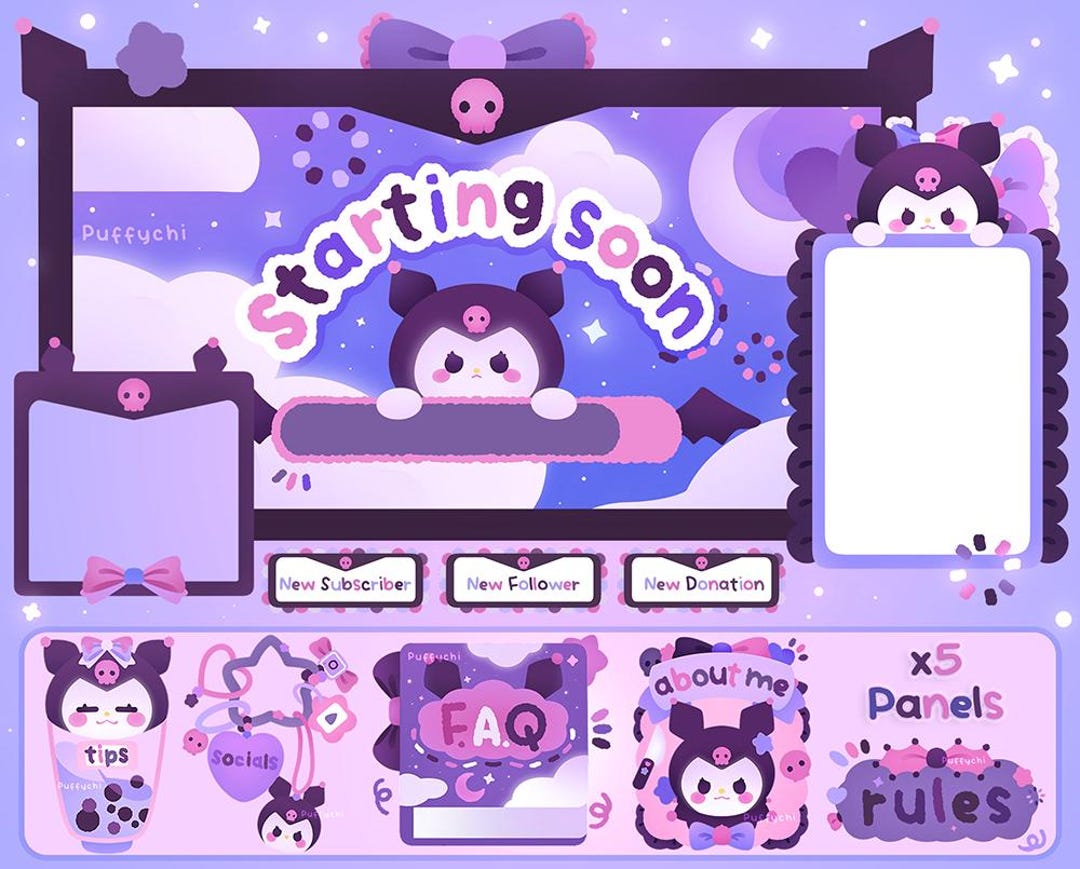 Twitch Stream Overlay and Twitch Panels / Cute Purple Bunny Plush ...