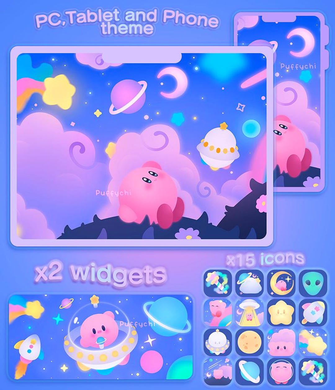 Sky Full of Stars - Cute Kirby Phone Theme - Phone Wallpaper - Phone ...