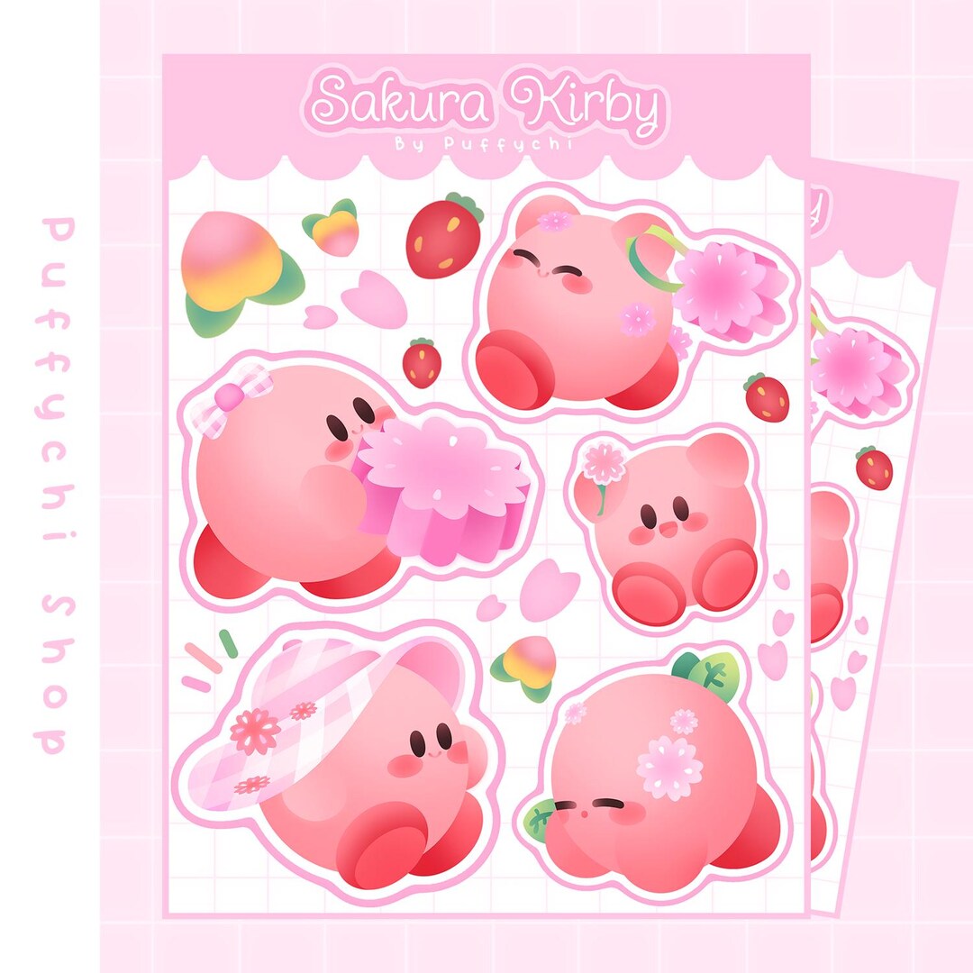 Sakura Kirby · Cute Stickers · Vinyl Sticker Sheet · Kawaii Stickers - Etsy