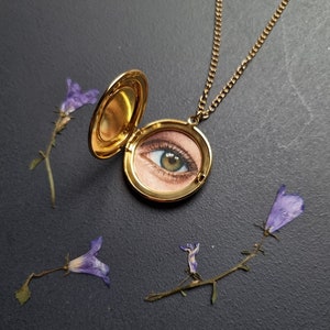 Gold Plated Vintage Photo Locket/ Watercolor Custom Lover's Eye ...