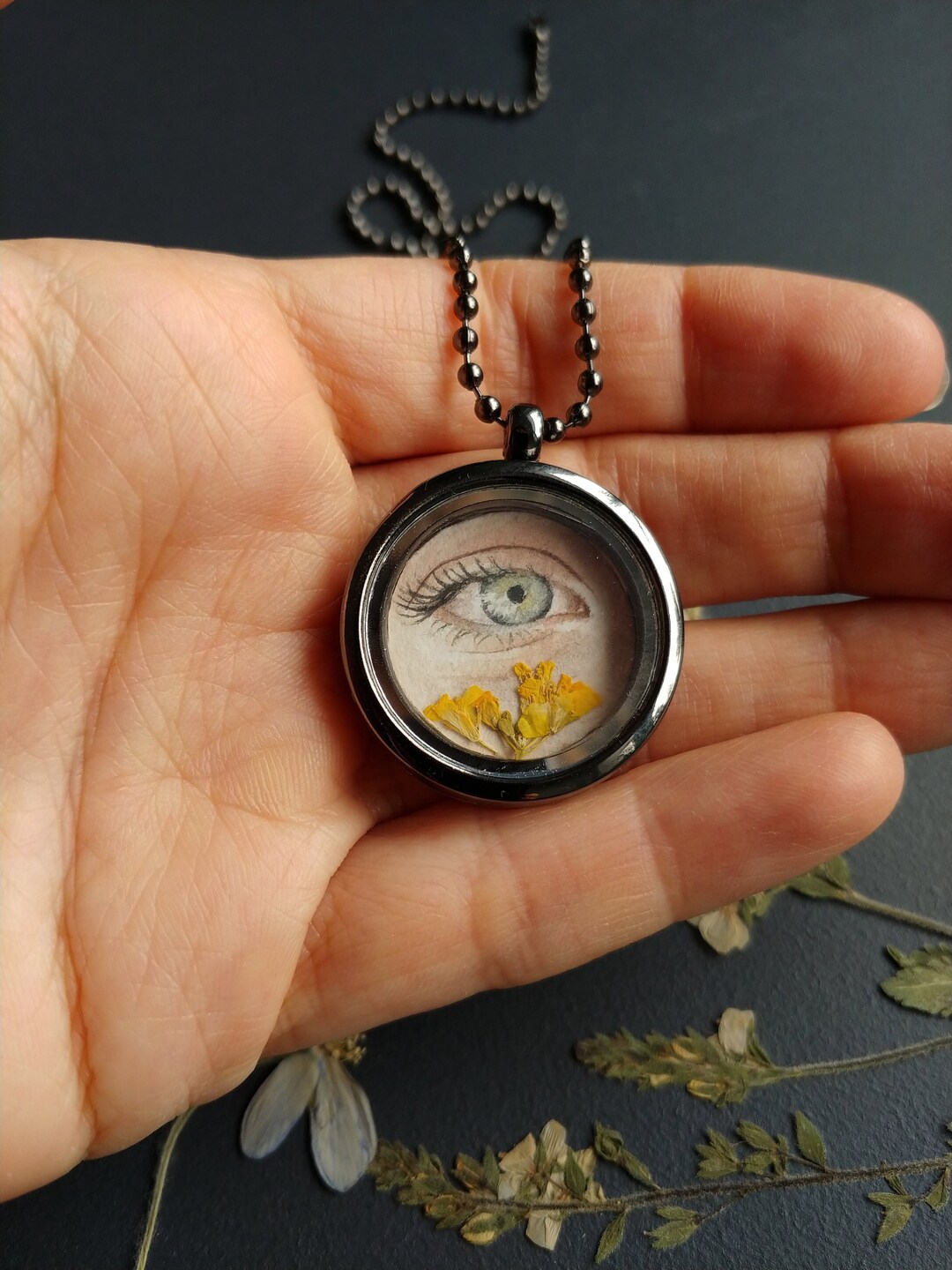 Custom Pendant /lover's Eye Miniature/ Vintage Jewelry/ Watercolour ...