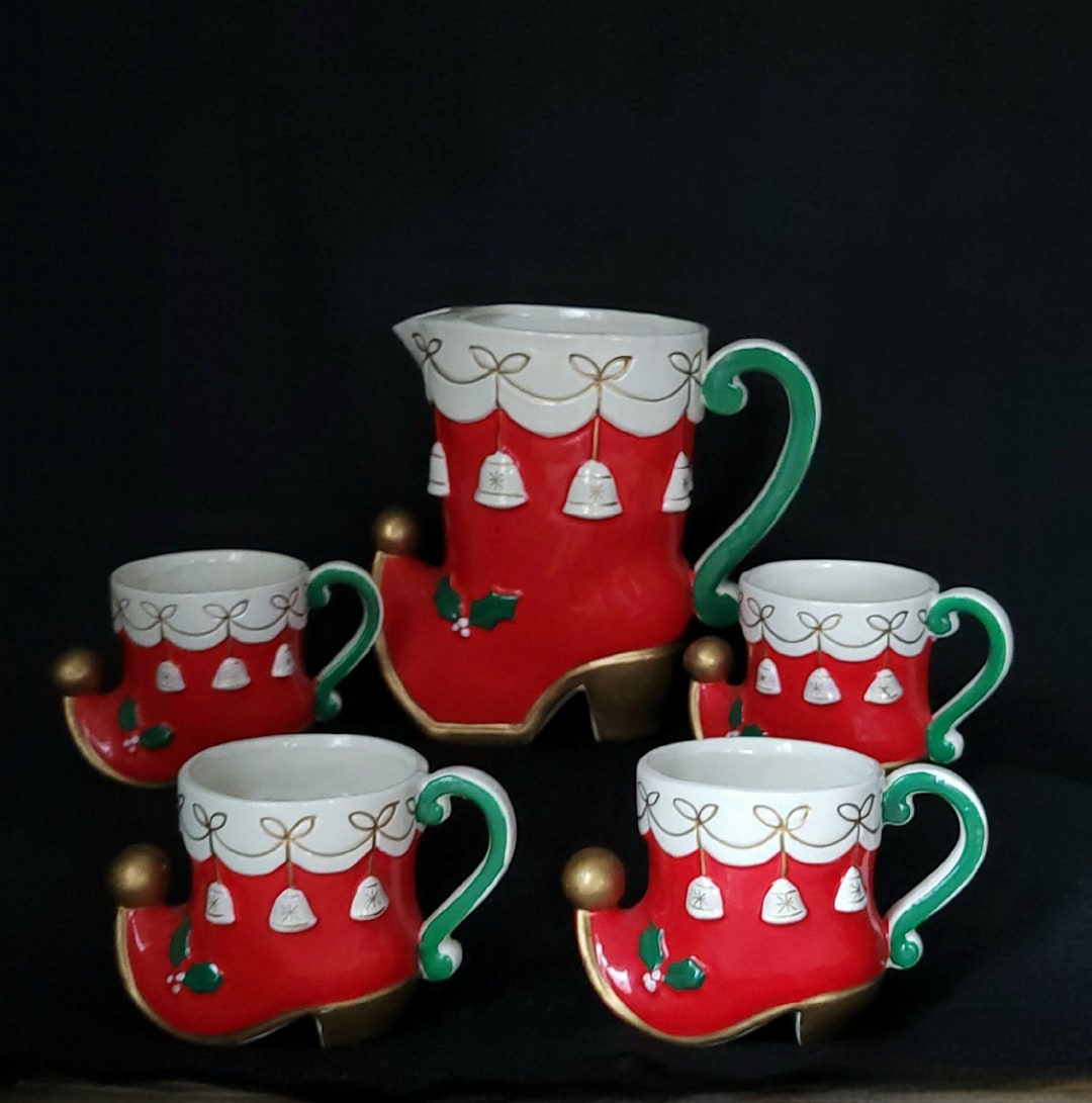 Vintage Santa Boot Pitcher & Mugs/ 1962 Napco Holiday Tom and - Etsy