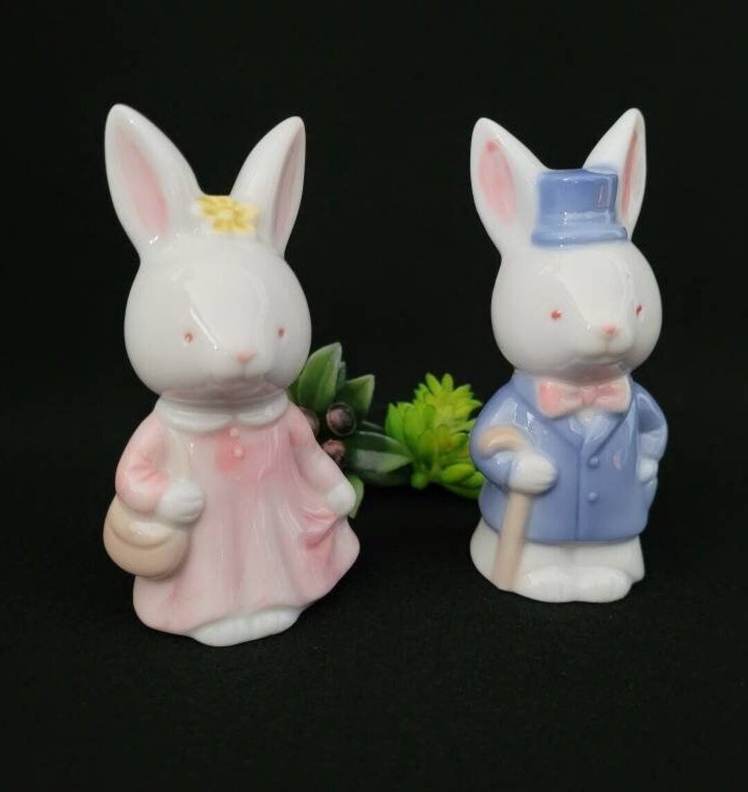 Mr. & Mrs Bunny Rabbit Spring Figurine/ Anthropomorphic Bunny Figurine ...