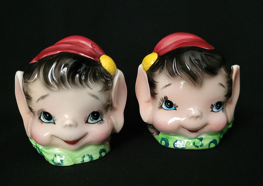 Lefton Holiday Elf Salt & Pepper Set/ HTF Lefton Pixie Collectible ...
