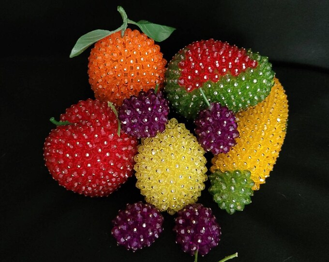 Vintage Faux Beaded Fruit/ Mid Century Kitchen Decor/ Kitschy Sequence ...