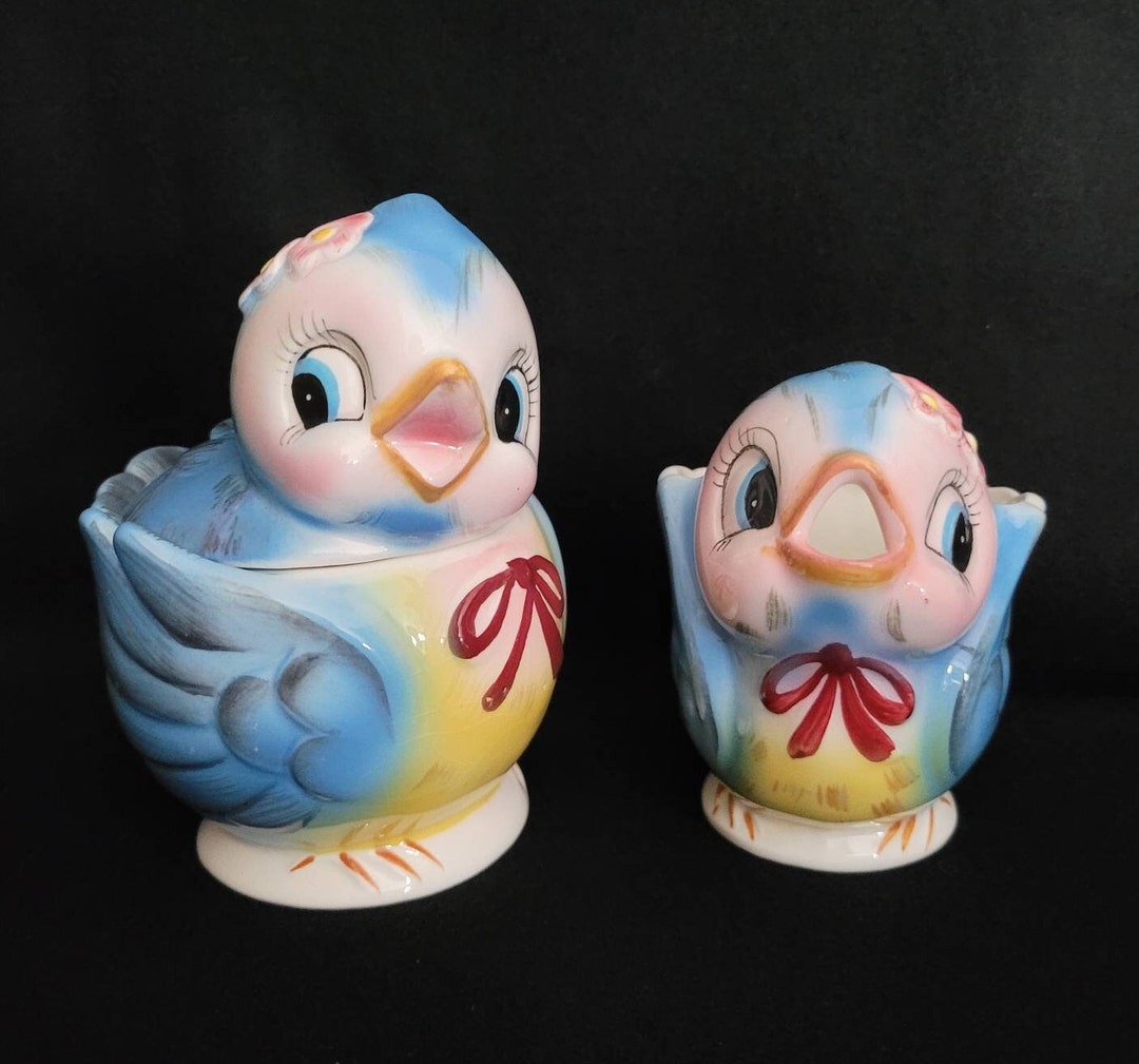 Lefton Bluebird Cream & Sugar Set/ Bluebird Lefton Collectible/ Vintage ...