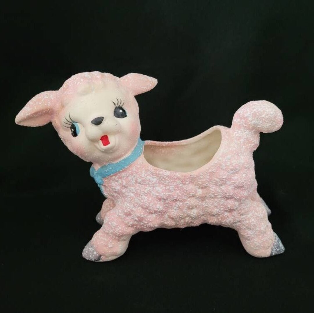 Vintage Pink Splatter Lamb Planter/ Kitschy Lamb Vase Collectable ...