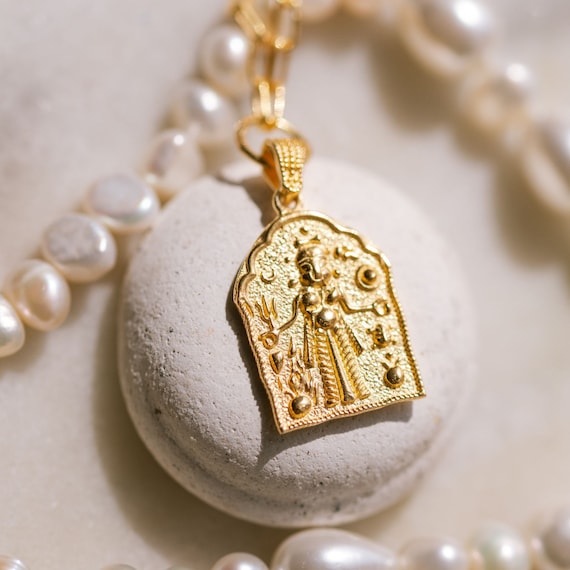 Kali Amulet Pendant Goddess Coin 22ct Gold Plated Recycled Silver Talisman Necklace Long Layering Necklace Ethical Eco Fair Trade Etsy