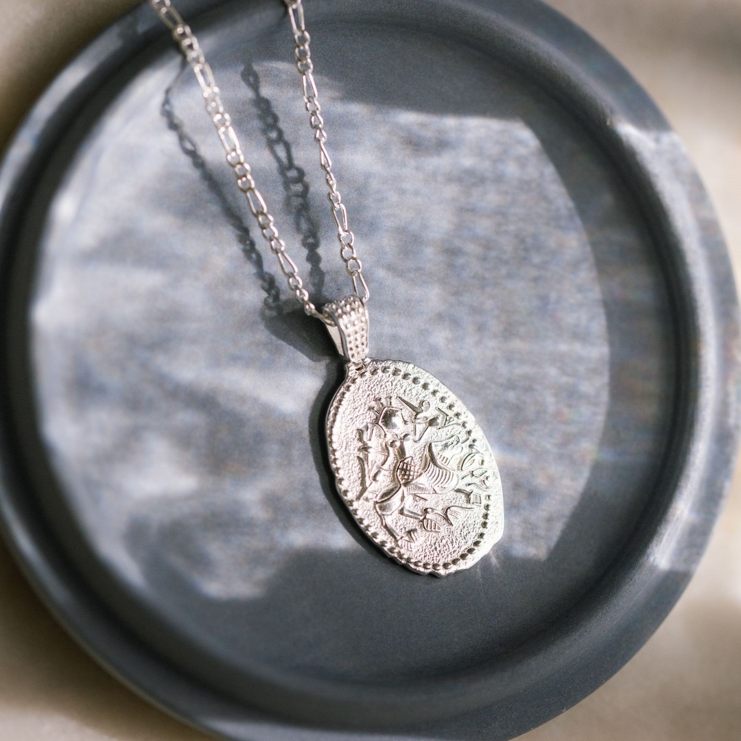 Durga Pendant - Oval Goddess Pendant - Silver Oval Coin Necklace ...
