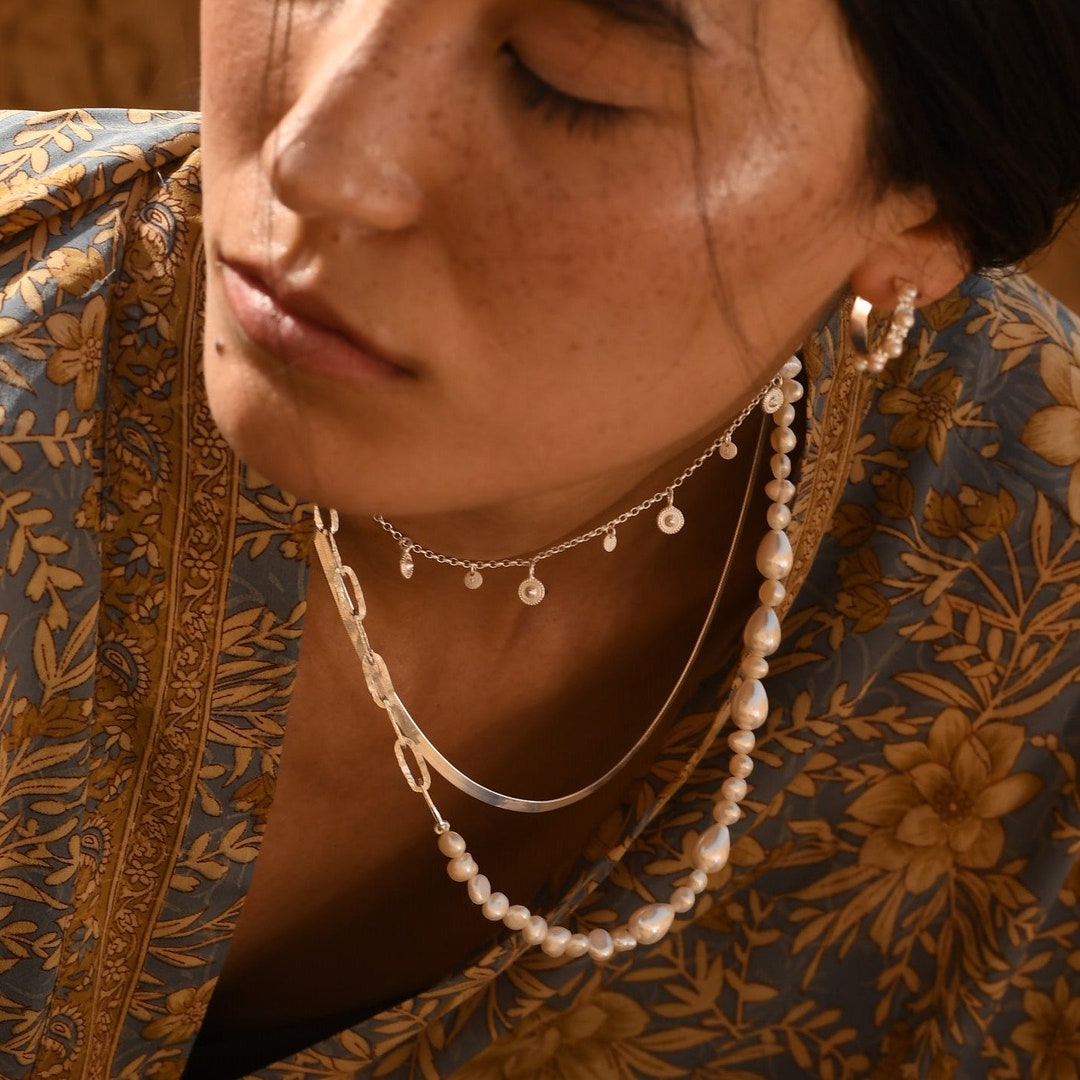 Silver Mini Coin Choker - Dainty Disk Necklace - Boho Dangling Coin ...