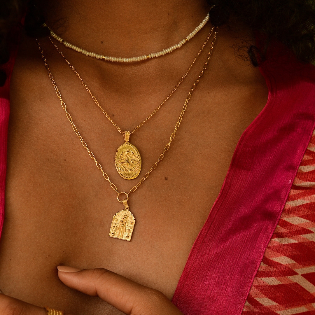 Kali Amulet Pendant - Goddess Coin 22ct Gold Plated Recycled Silver ...