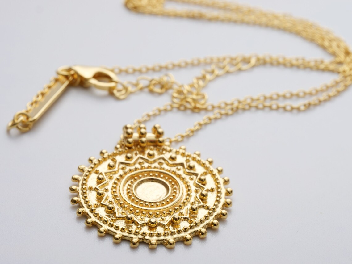 Gold Vermeil Sun Medallion Coin Necklace Boho Mandala Coin - Etsy