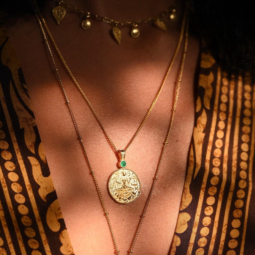 Lakshmi Goddess Coin Pendant - Laxmi Coin Necklace - 22ct Gold Plated ...