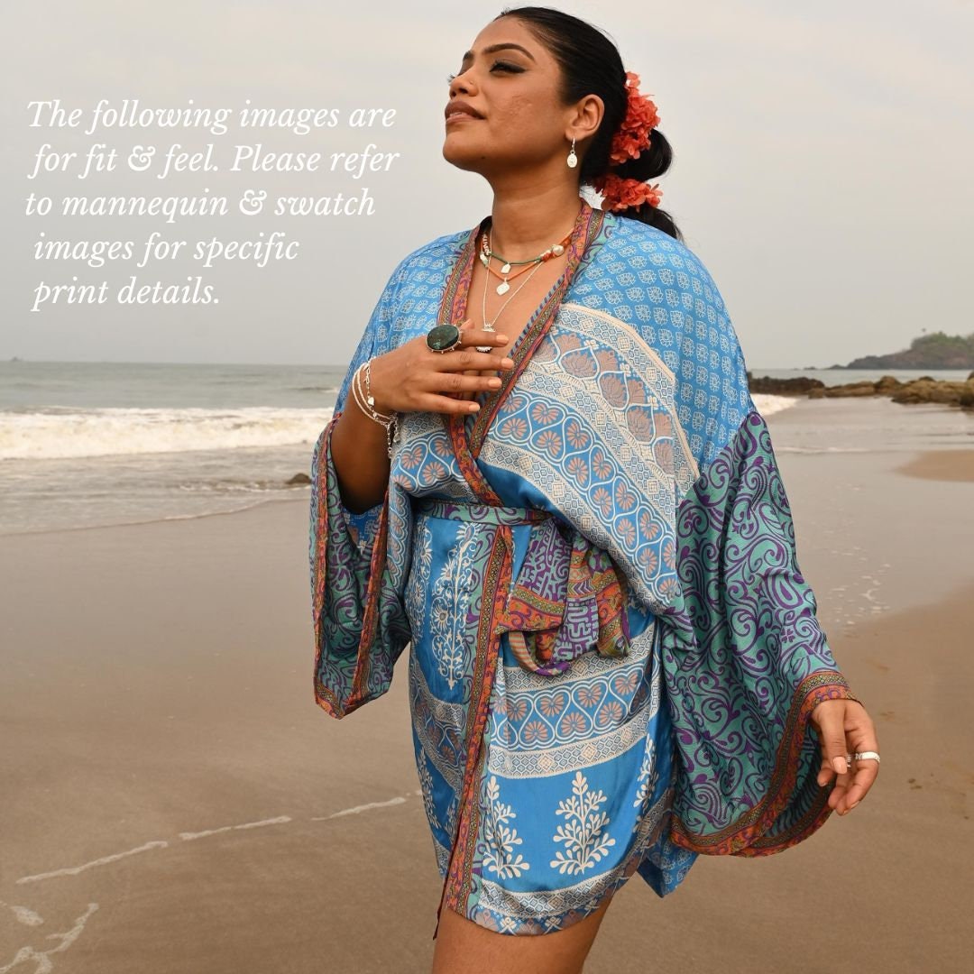 Recycled Sari Kimono - Upcycled Saree Kimono Robe - Silky Saree ...