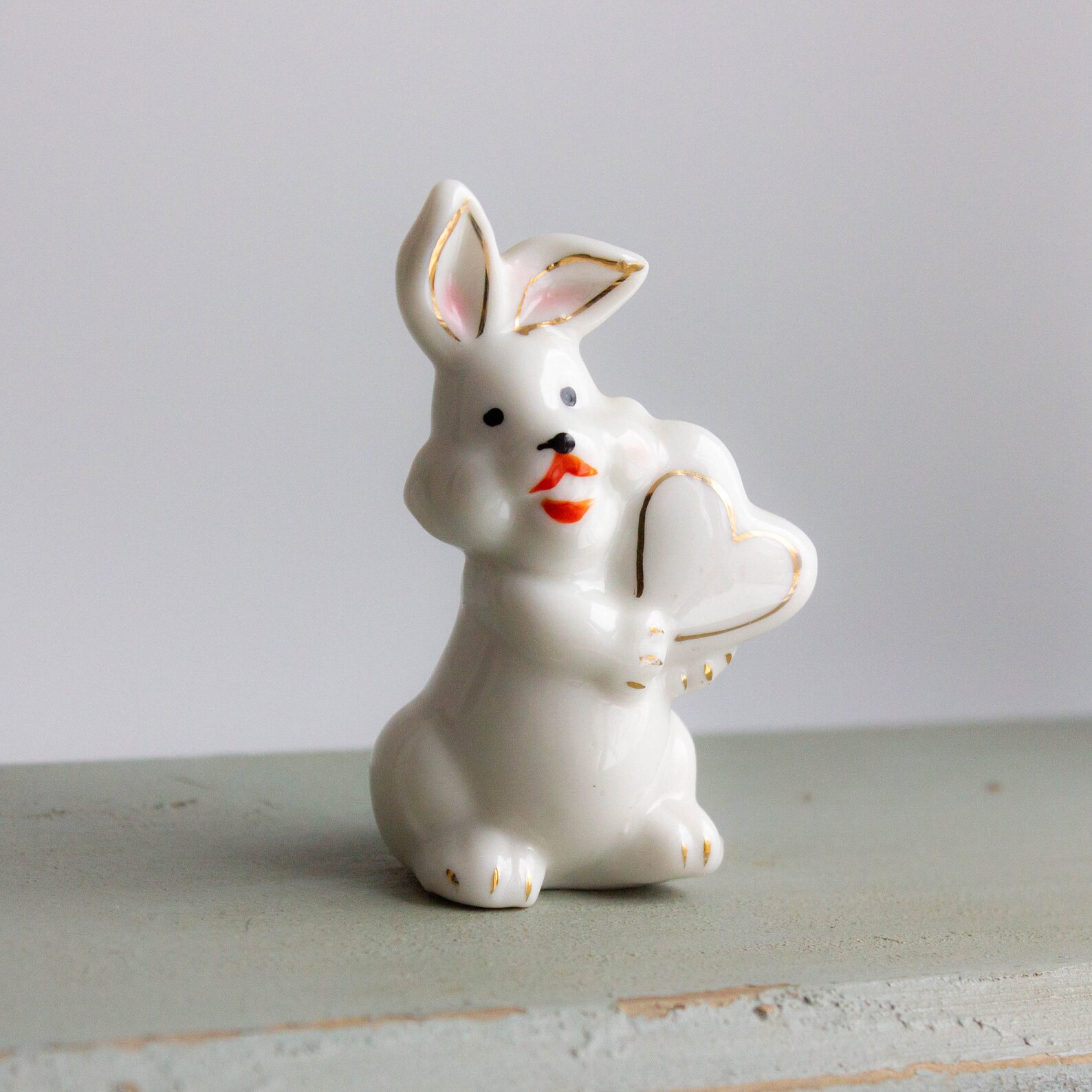White rabbit figurine Bunny with heart | Etsy