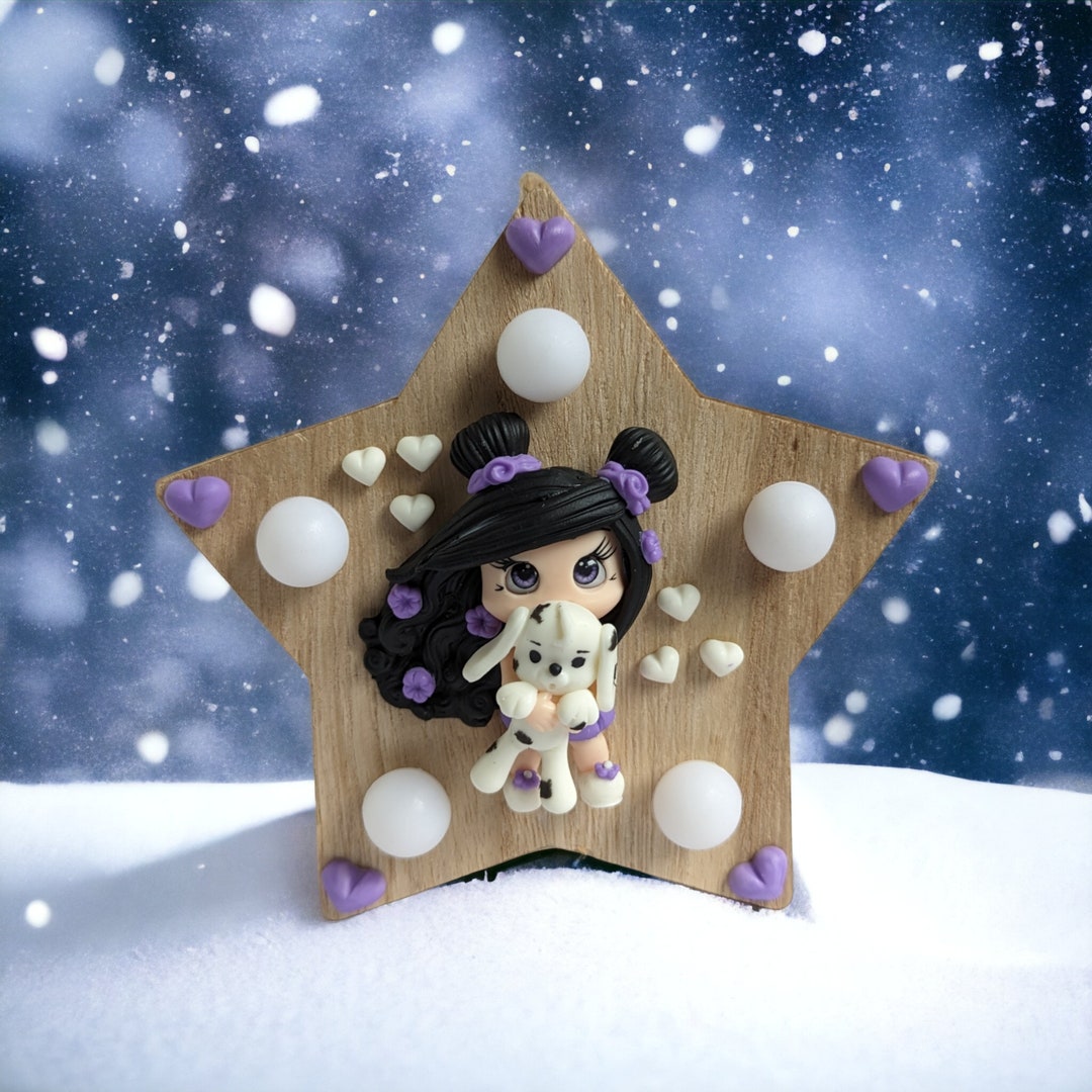 Star Night Light in Wood and Cold Porcelain Figurine - Etsy UK