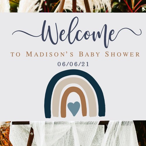 EDITABLE Boho Blue Rainbow Baby Shower Welcome Sign Printable - Etsy