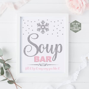 Soup Bar Sign Printable, Winter Onederland Decorations, Pink and Silver ...