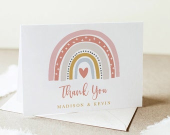 EDITABLE Boho Rainbow Thank You Card Printable Girl Baby | Etsy